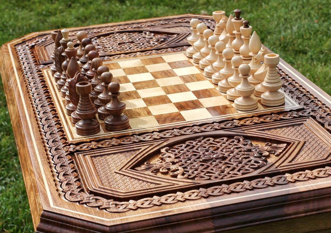 Walnut Wooden Chess Board Set Large Hand Carved Chess Set - Etsy UK