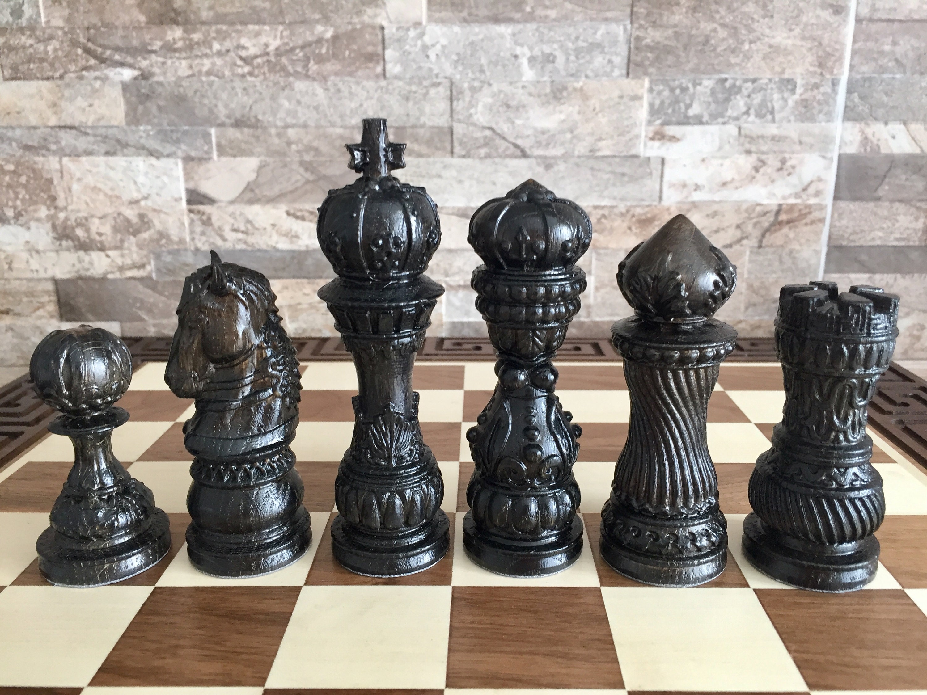 Large wood carving chess pieces with box Luxury wooden chess | Etsy
