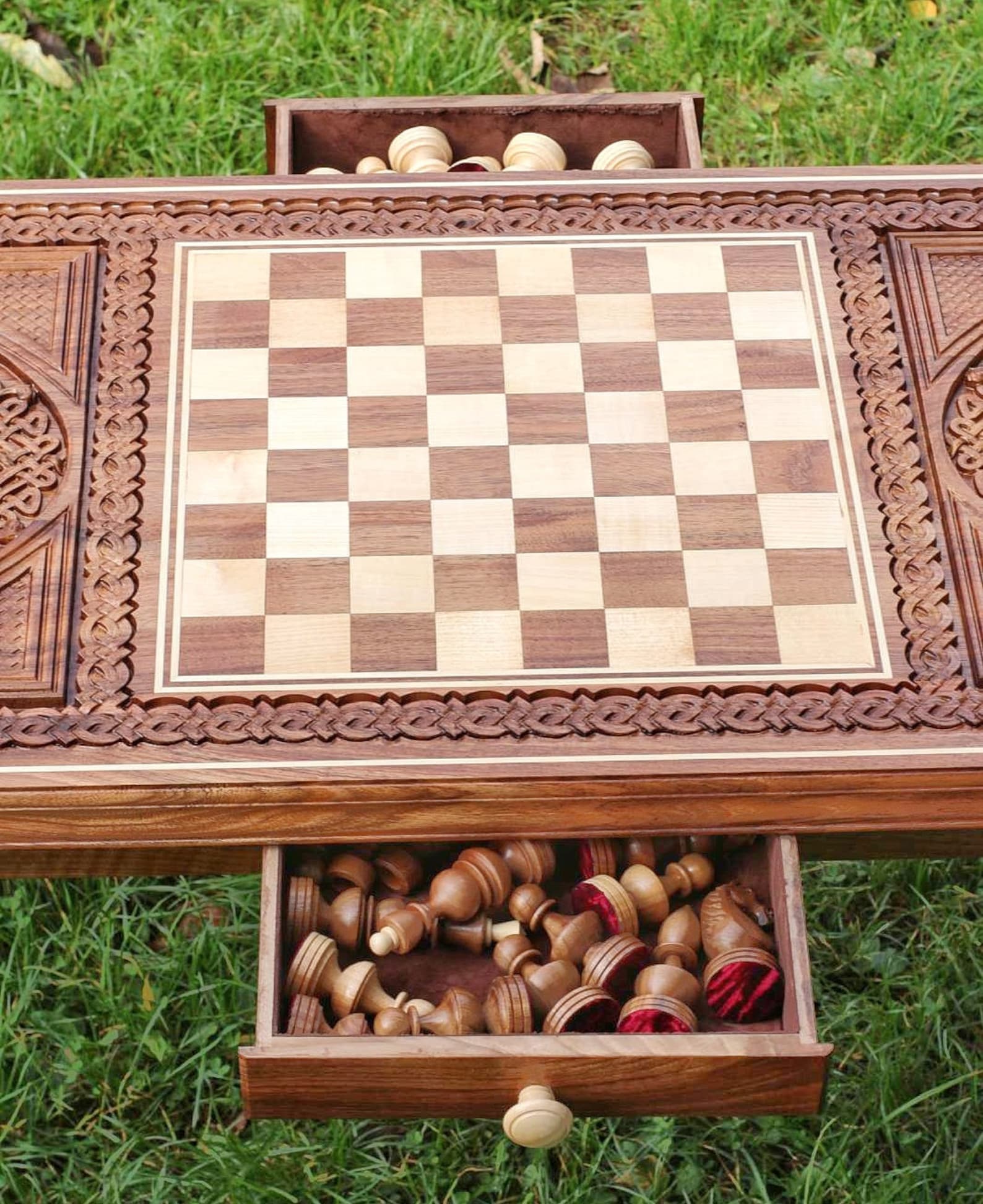 Walnut Wooden Chess Board Set Large Hand Carved Chess Set - Etsy UK