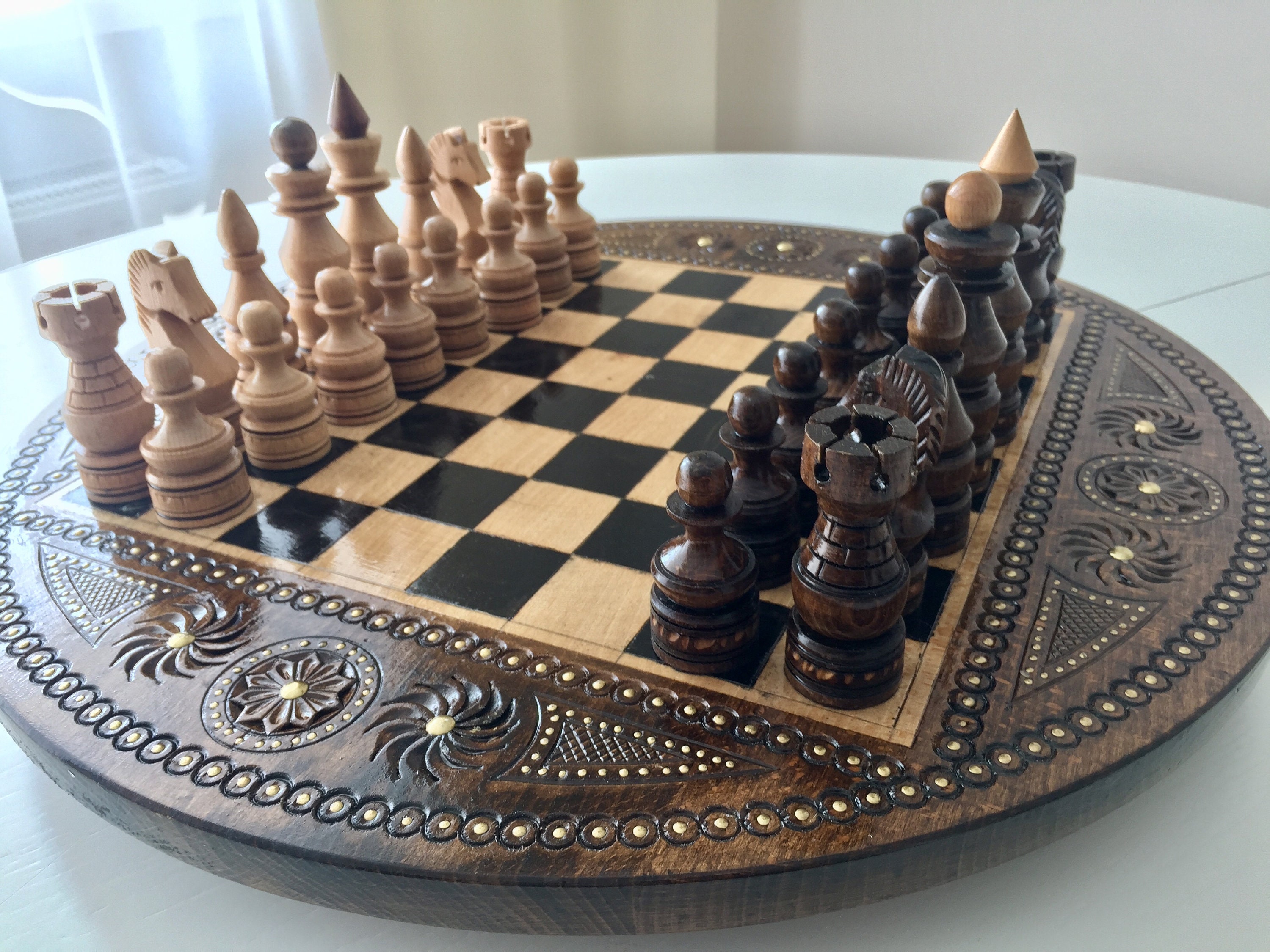 Spinning Chess Board Round Chess Set Wooden Chess Table | Etsy UK