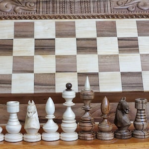 Hand Carved Decorative Chess Large Wood Chess Set 3 in 1 Сhess - Etsy