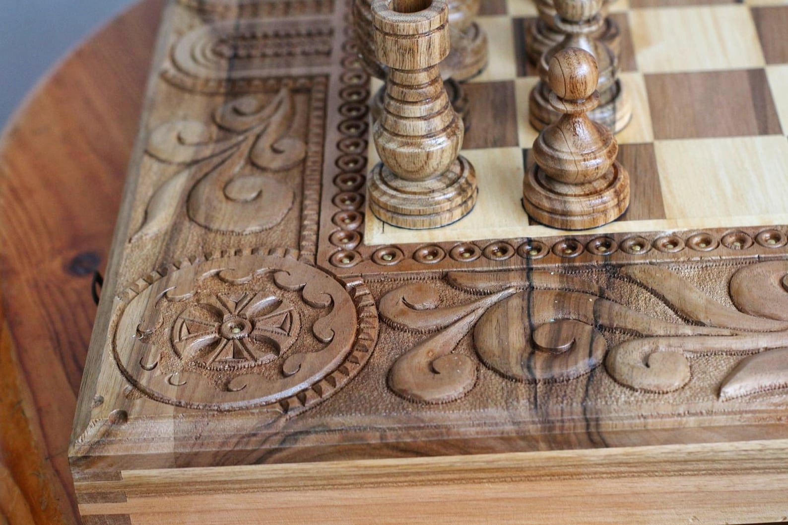Hand Carved Decorative Chess Large Wood Chess Set 3 in 1 Сhess - Etsy