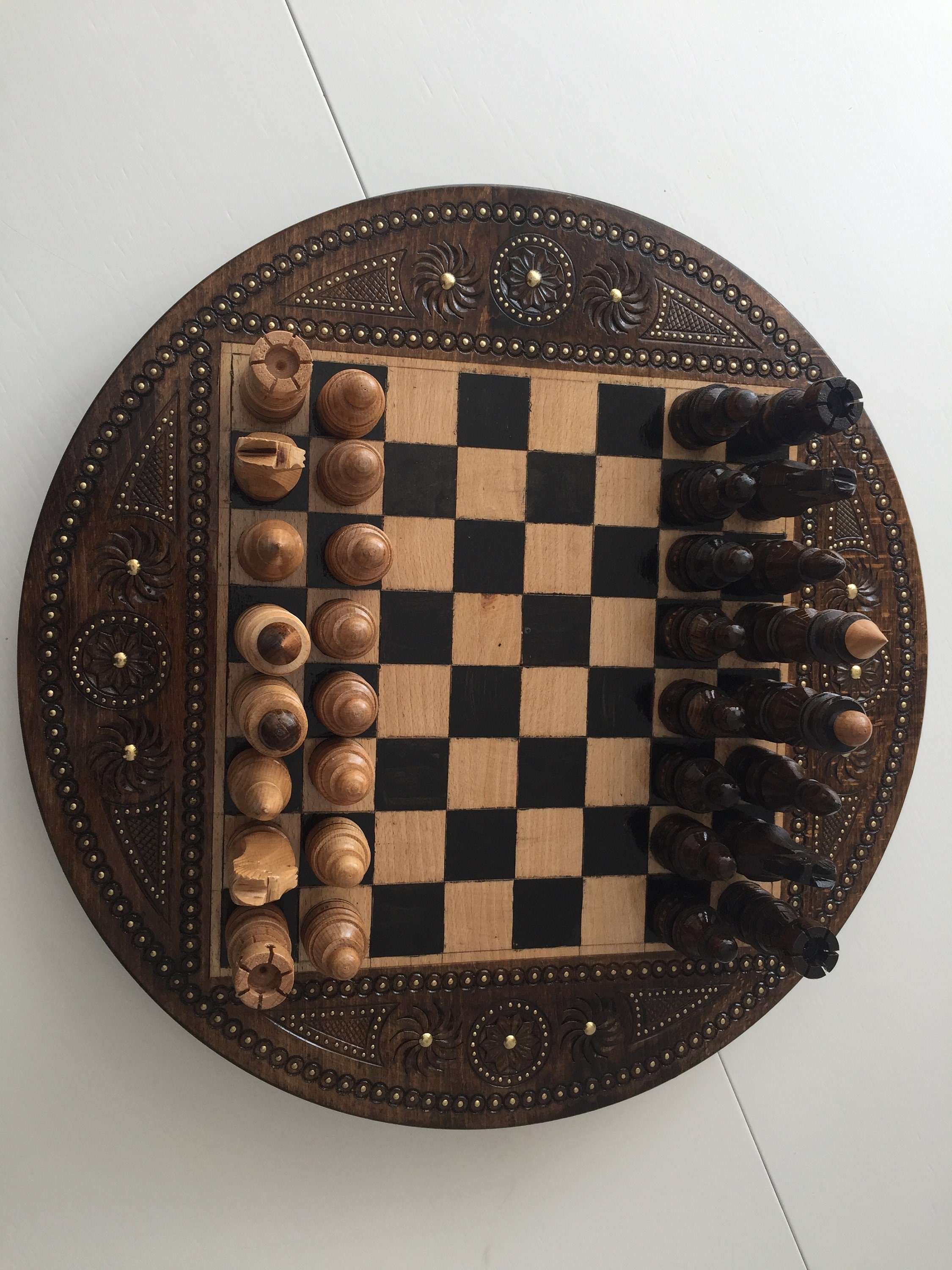 Spinning Chess Board Round Chess Set Wooden Chess Table - Etsy