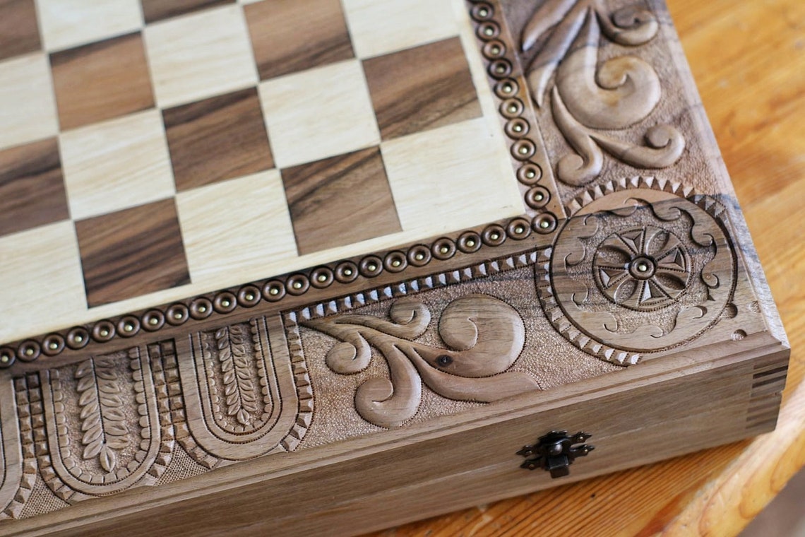 Hand Carved Decorative Chess Large Wood Chess Set 3 in 1 Сhess - Etsy