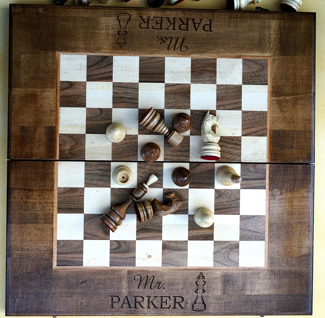 Personalized Walnut Chess Board Large Wood Chess Set 3 in 1 - Etsy