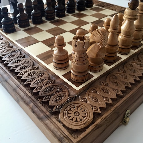 Handmade Wooden Chess Set Chess Table With Storage Box - Etsy