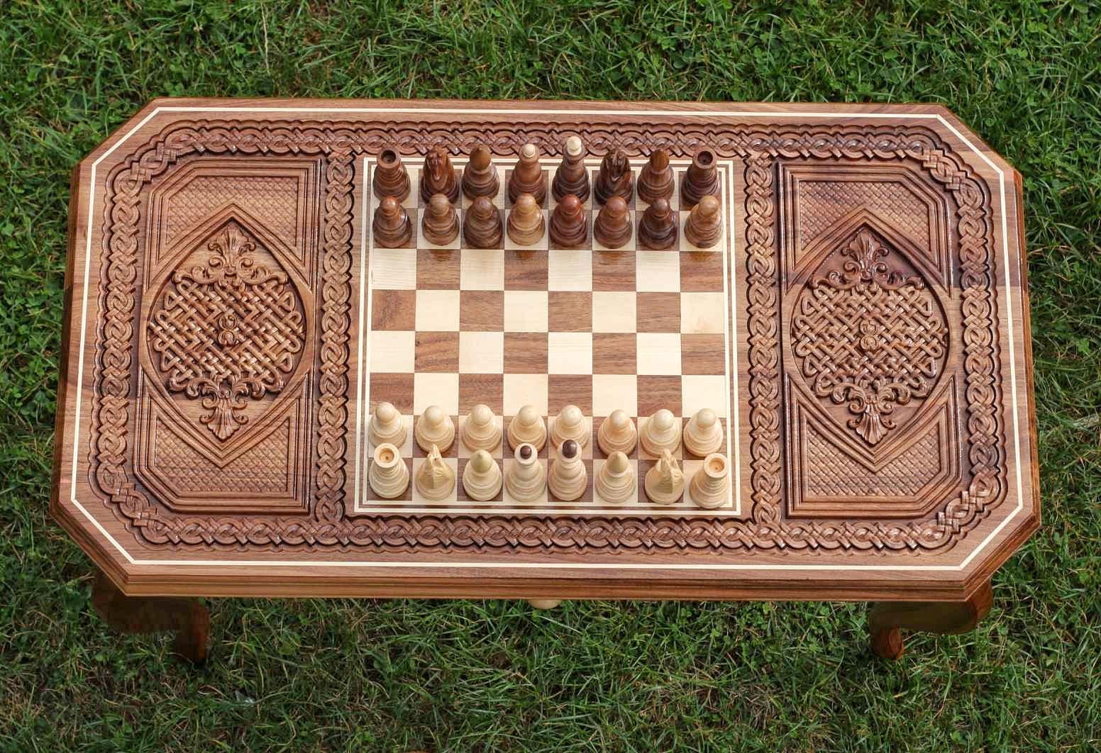 Walnut Wooden Chess Board Set Large Hand Carved Chess Set - Etsy UK