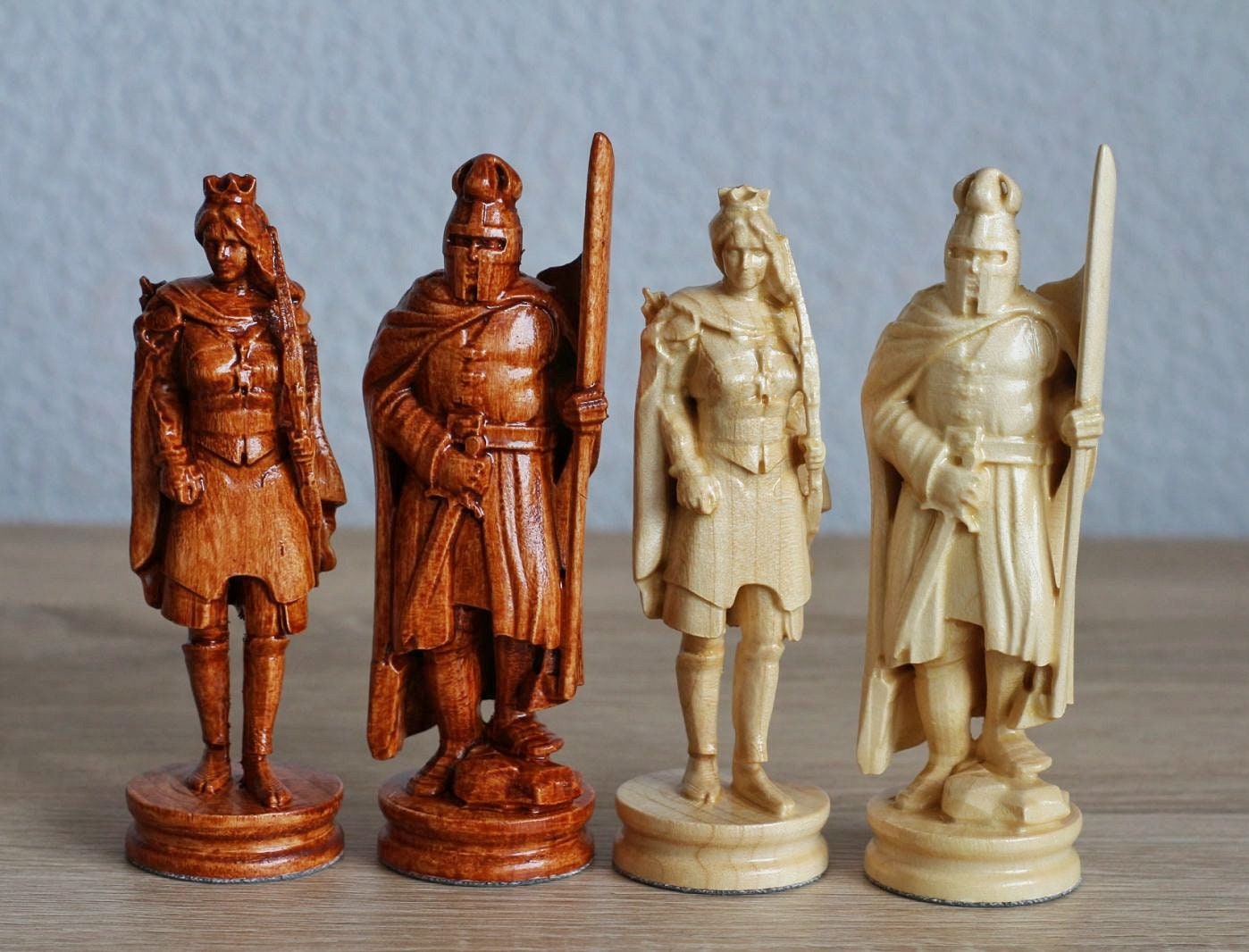 Large wood carving chess pieces with box Luxury wooden chess | Etsy