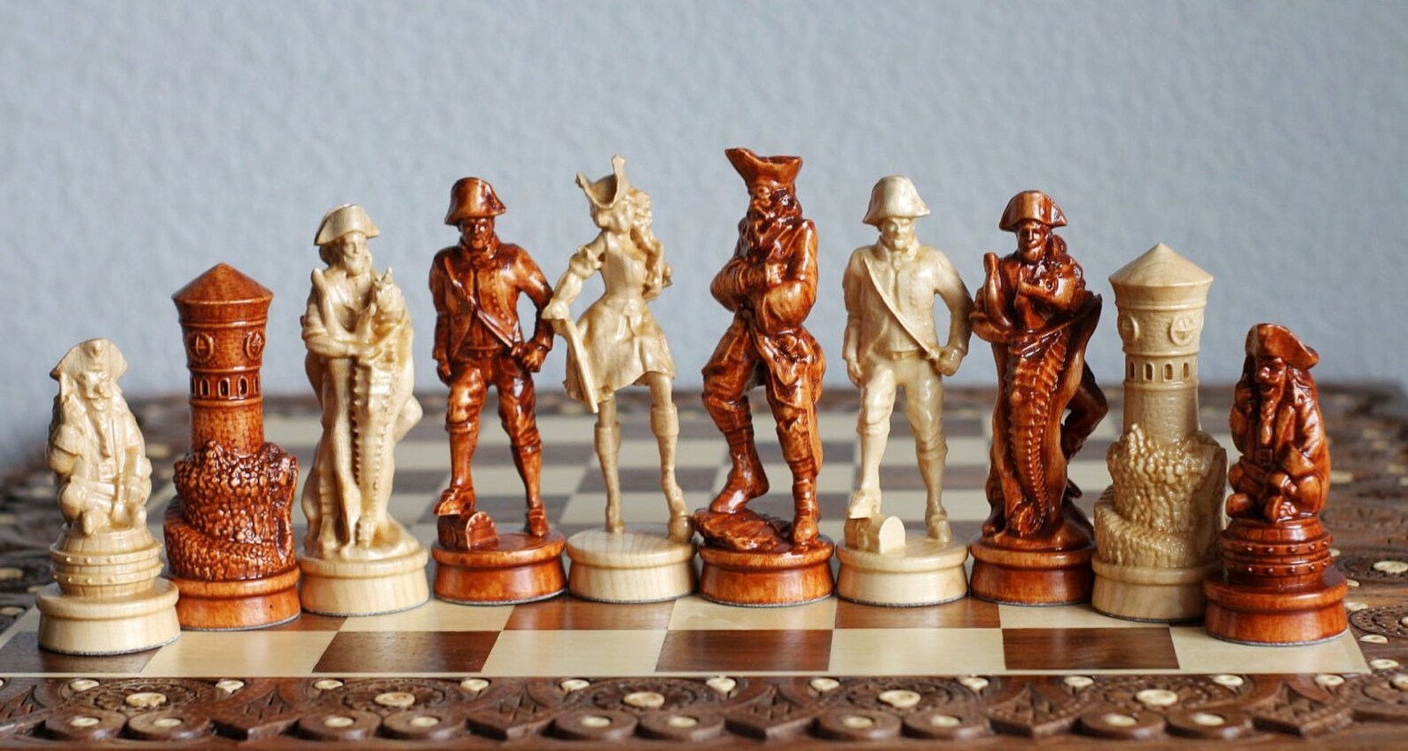 Large wood carving chess pieces with box Luxury wooden chess | Etsy