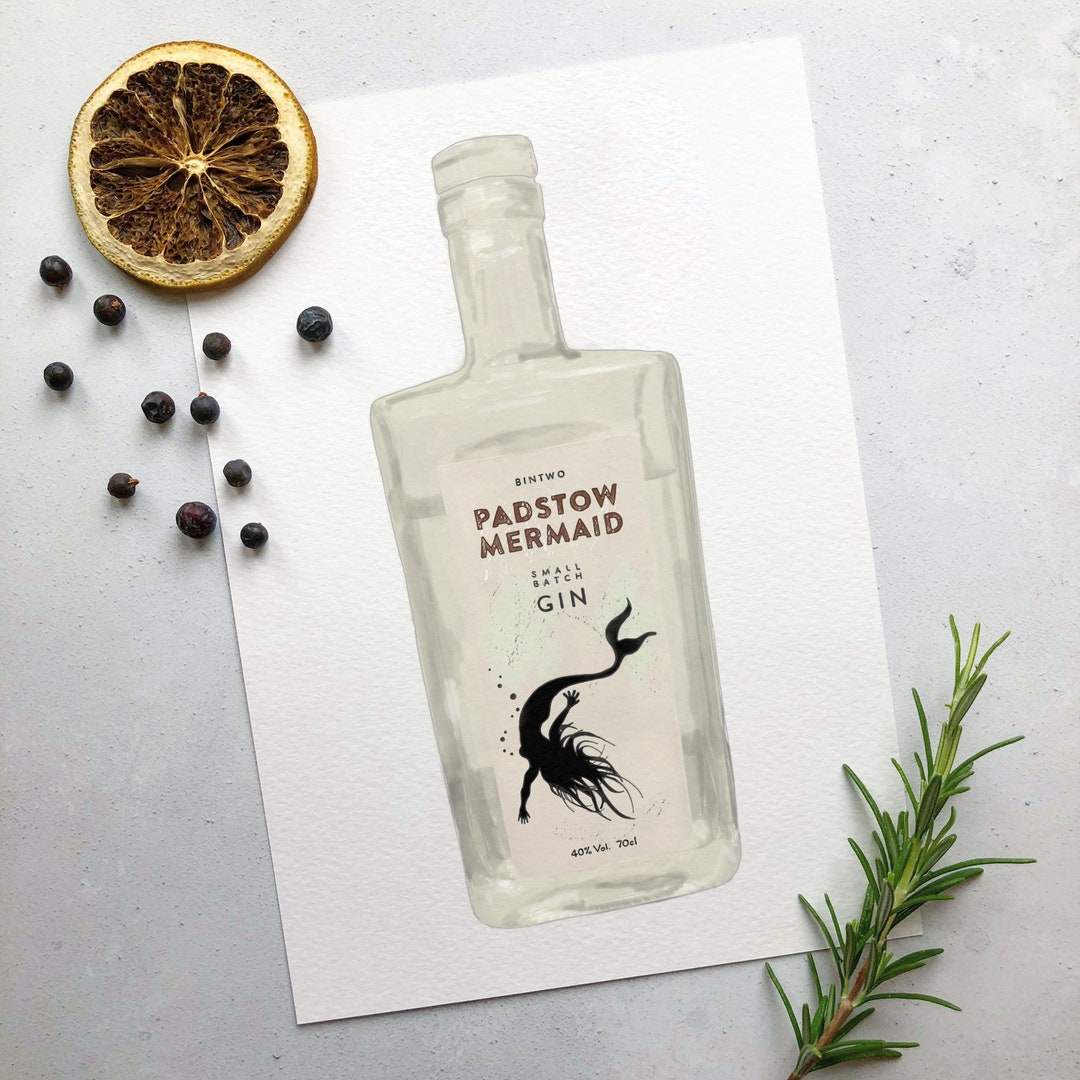 Padstow Mermaid Gin Hand Drawn Print - Etsy