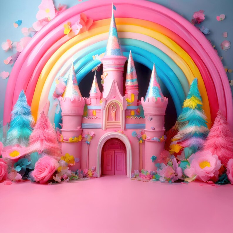 Princess Castle Digital Backdrop Overlays Children Baby Rainbow ...