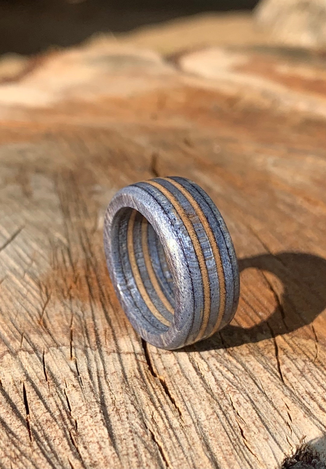 Recycled Skateboard Ring | Black Silver - Etsy
