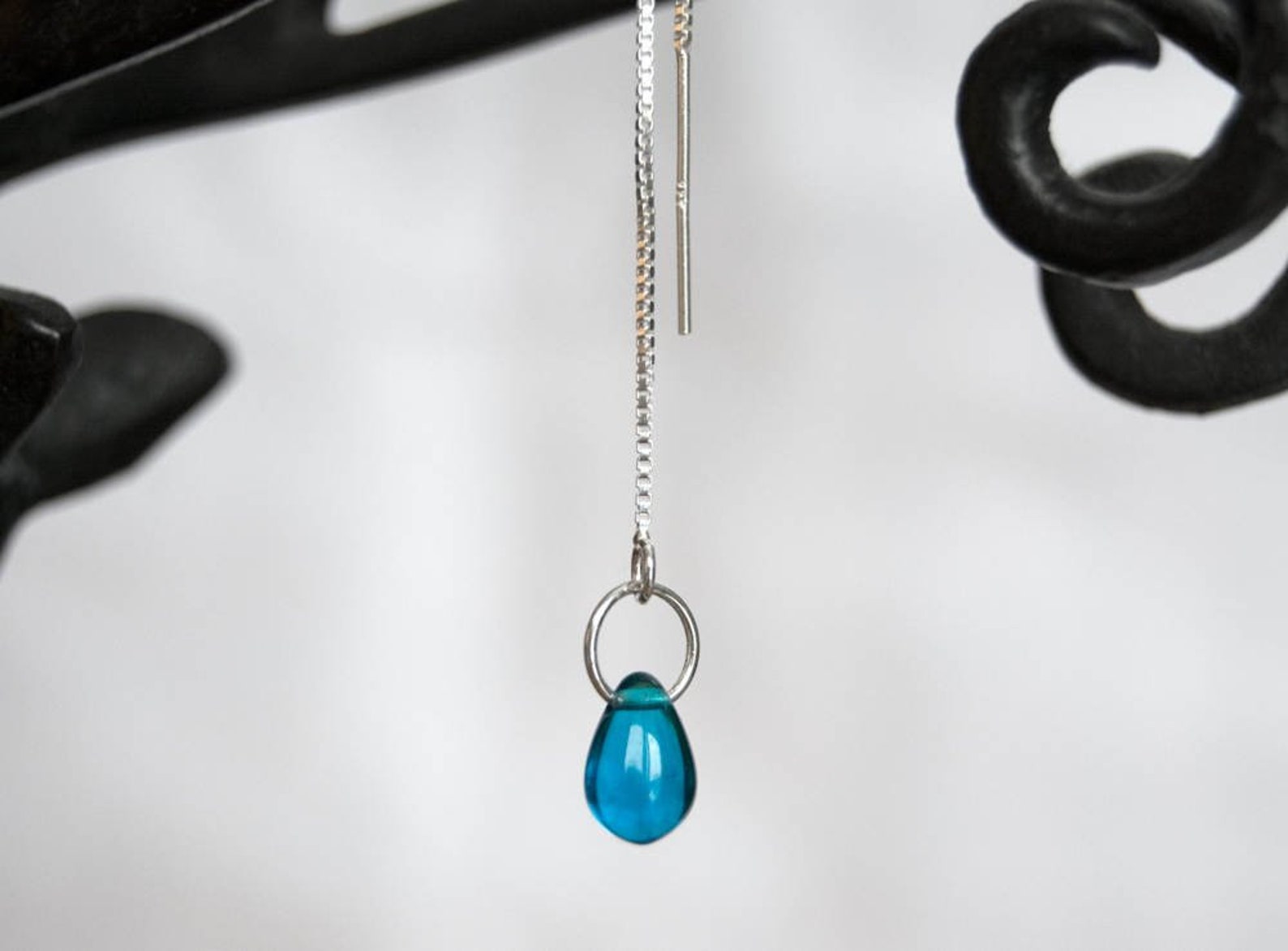 Silver Threader Earrings Sterling Silver Thread Earrings Blue - Etsy ...