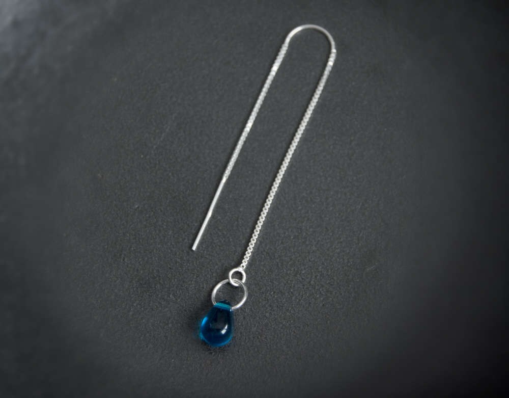 Silver Threader Earrings Sterling Silver Thread Earrings Blue - Etsy ...