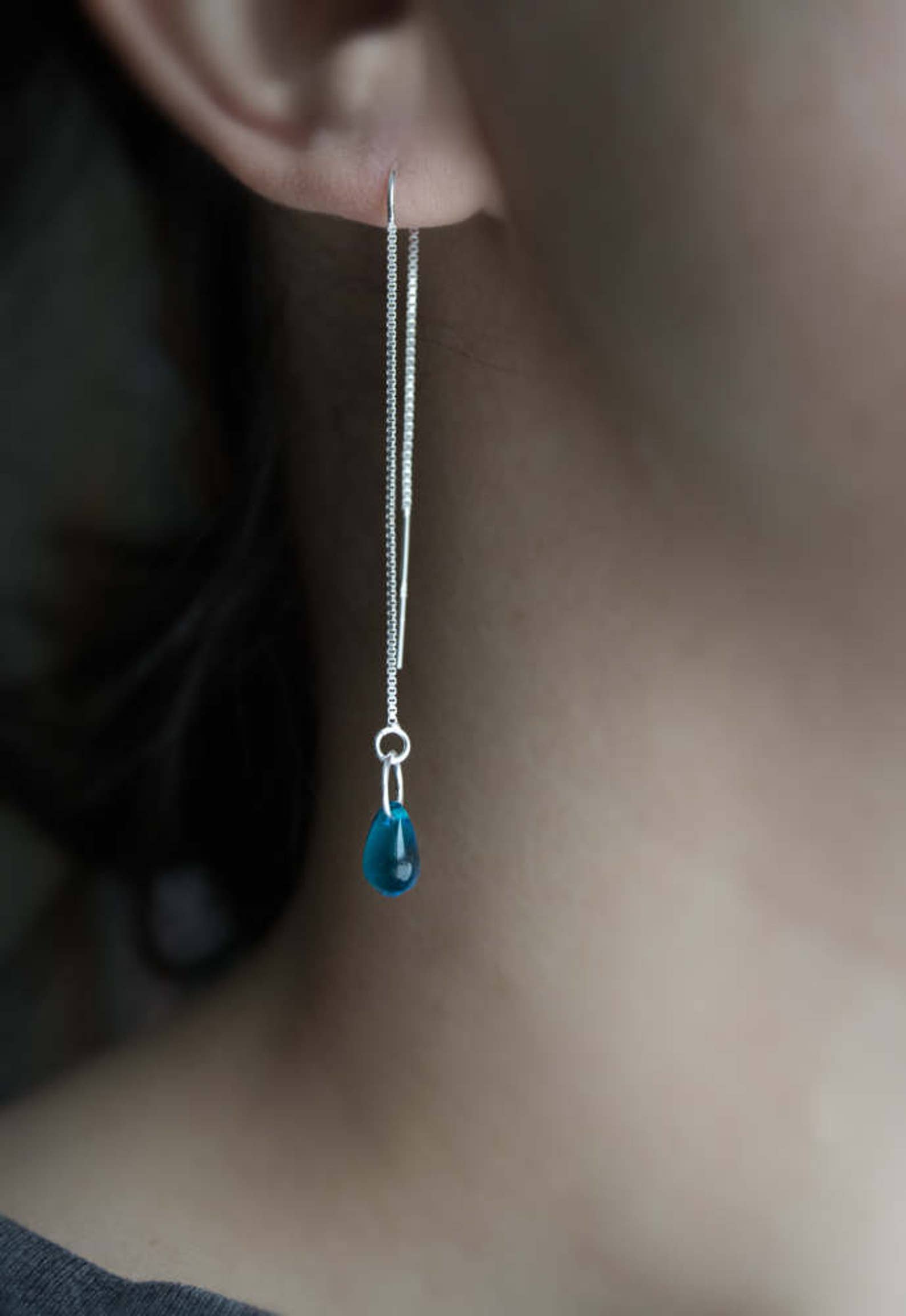 Silver Threader Earrings Sterling Silver Thread Earrings Blue - Etsy Australia