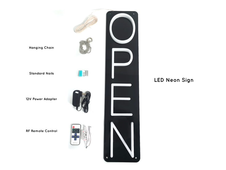 Vertical OPEN Neon Sign for Business W/ Remote and Hanging - Etsy