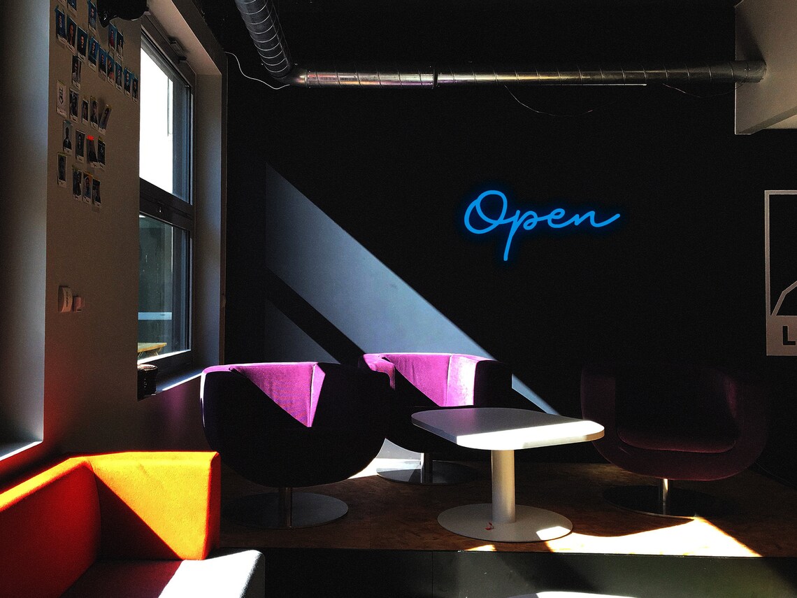 Ice Blue OPEN Sign for Business Modern Script Neon Font on | Etsy