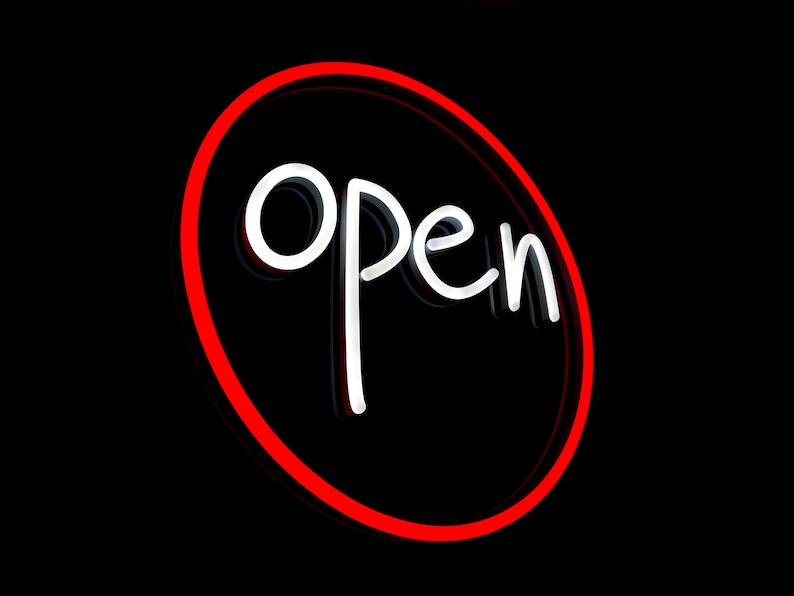 Large Round LED Neon Open Sign White and Red Neon Light Open | Etsy