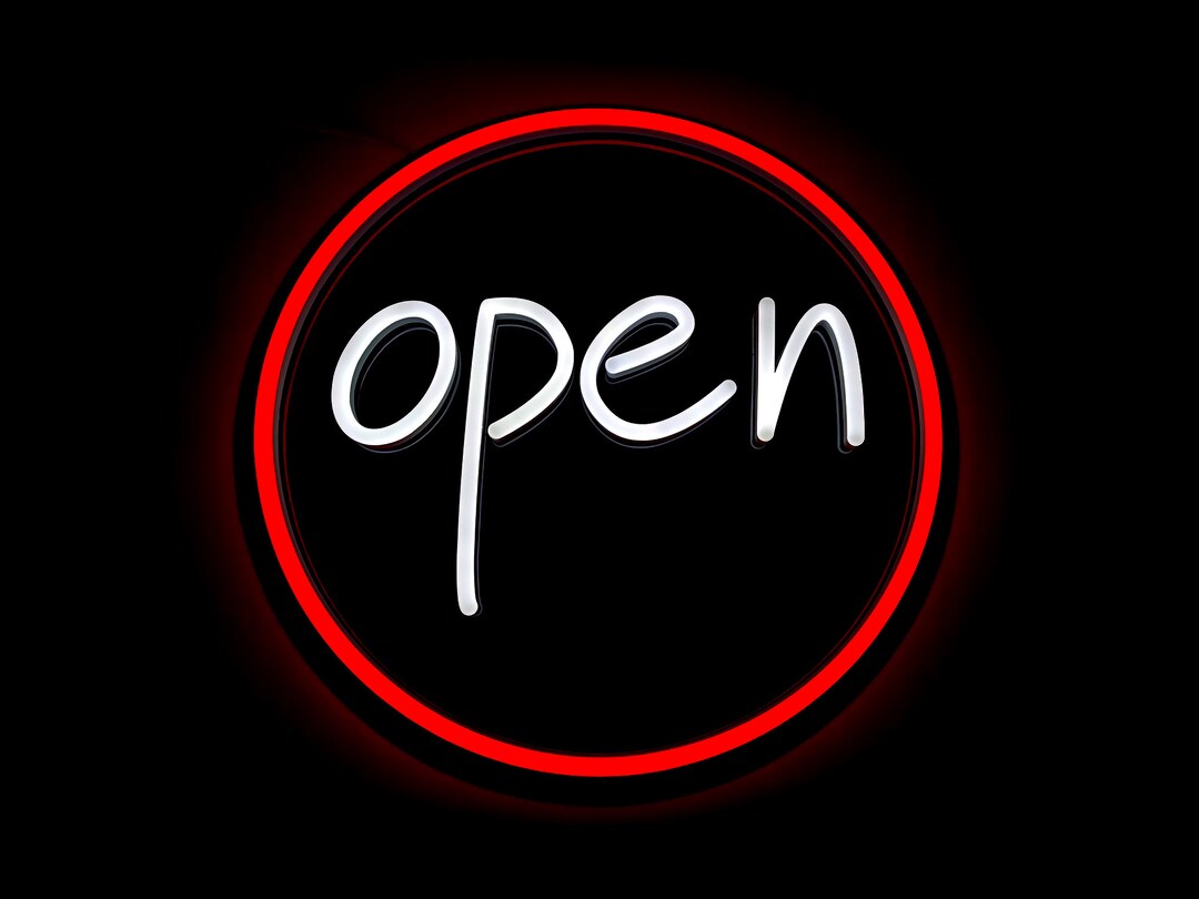 Large Round LED Neon Open Sign White and Red Neon Light Open Sign for ...