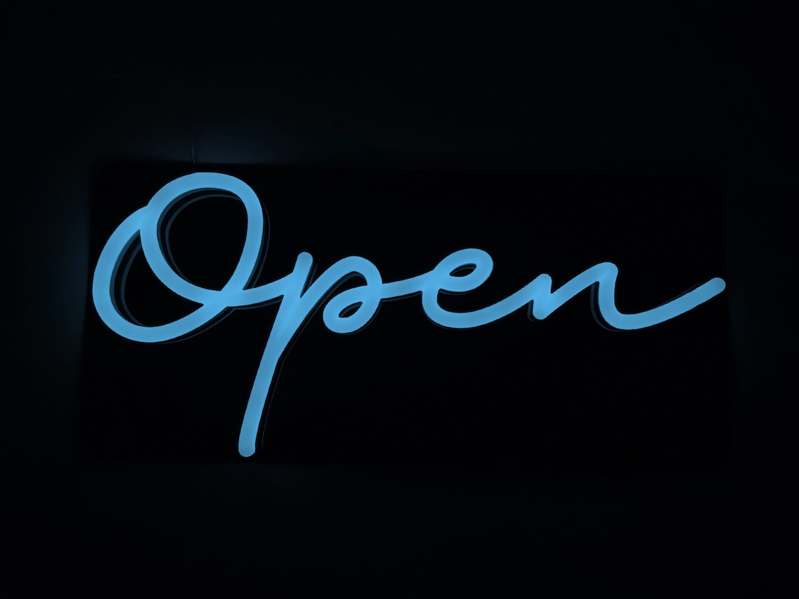 Ice Blue OPEN Sign for Business Modern Script Neon Font on | Etsy