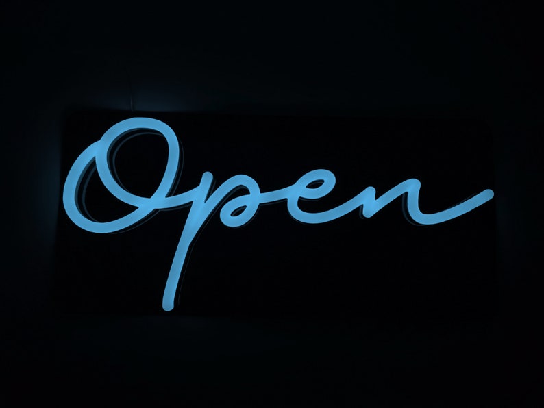 Ice Blue OPEN Sign for Business Modern Script Neon Font on | Etsy
