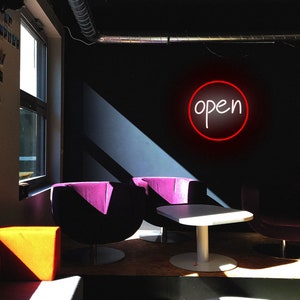 Large Round LED Neon Open Sign White and Red Neon Light Open Sign for ...