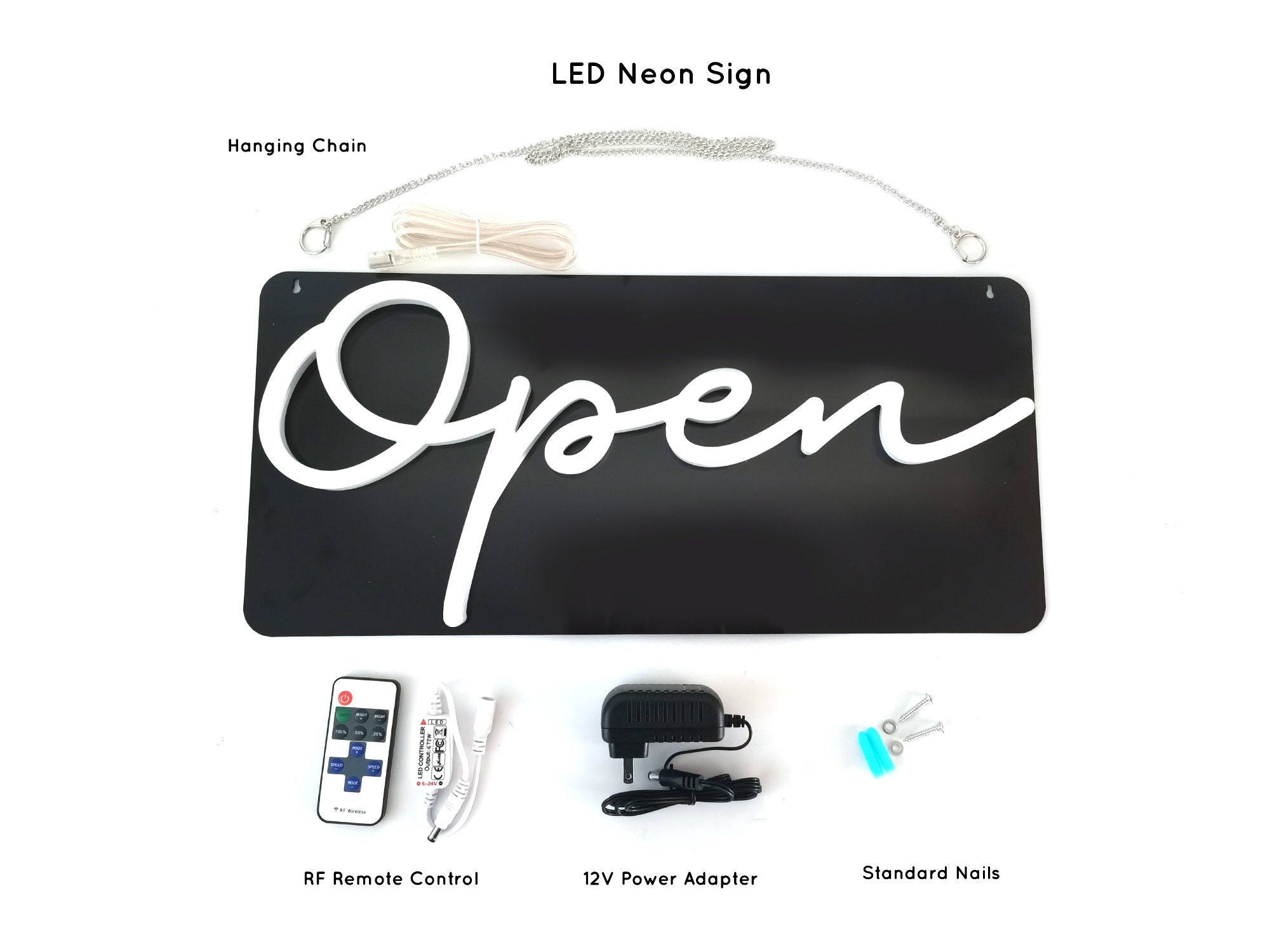 Ice Blue OPEN Sign for Business Modern Script Neon Font on | Etsy