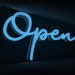 Ice Blue OPEN Sign for Business Modern Script Neon Font on Black ...