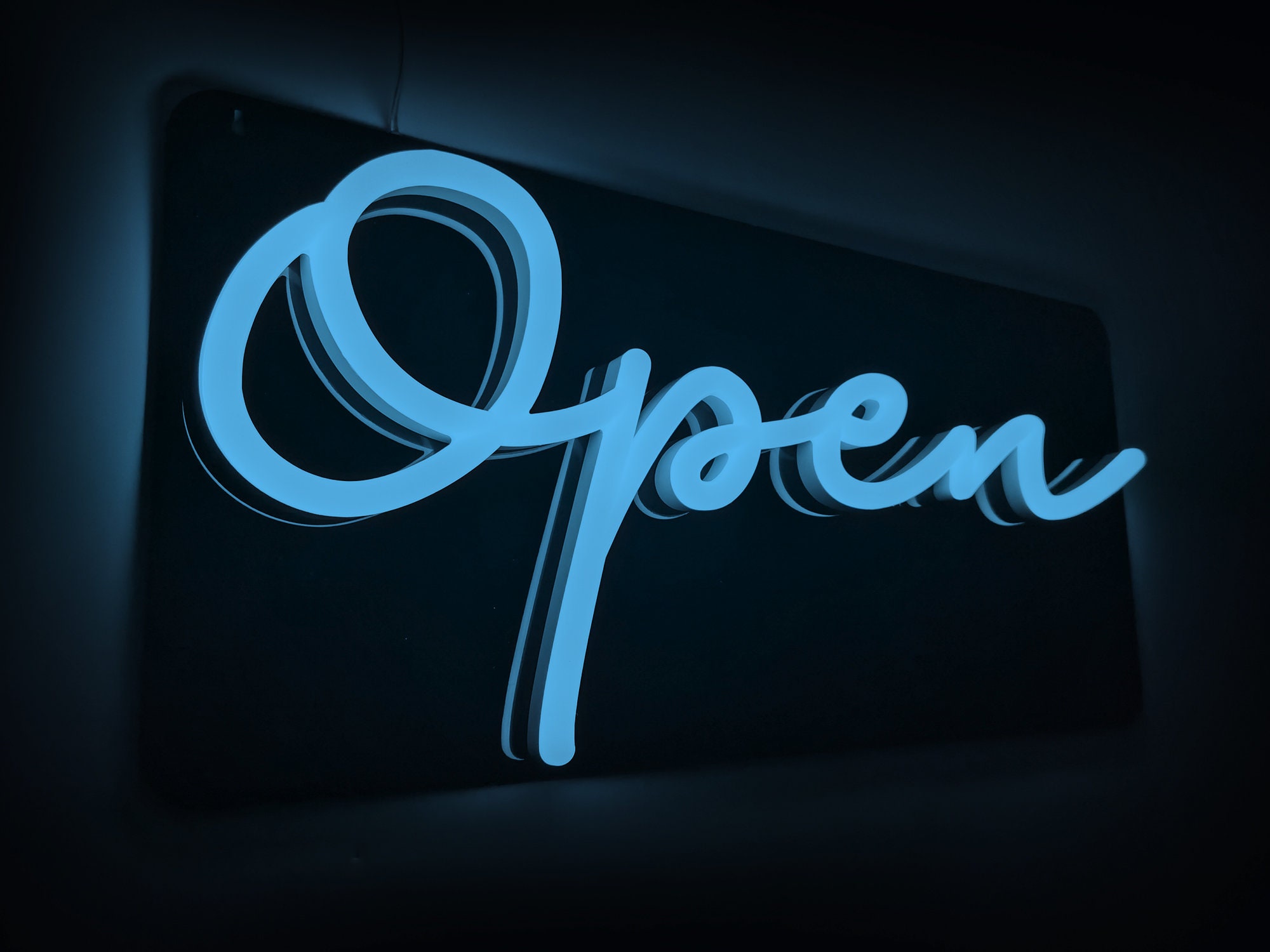 Ice Blue OPEN Sign for Business Modern Script Neon Font on | Etsy