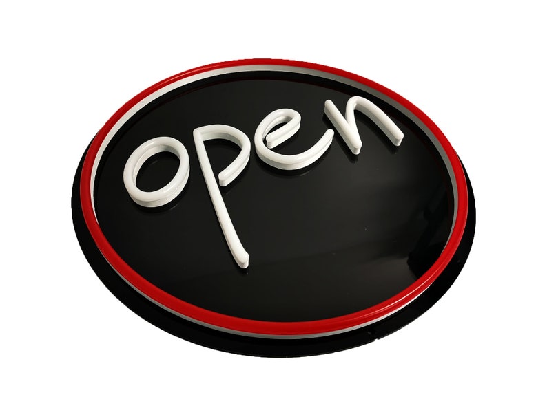 Large Round LED Neon Open Sign White and Red Neon Light Open | Etsy