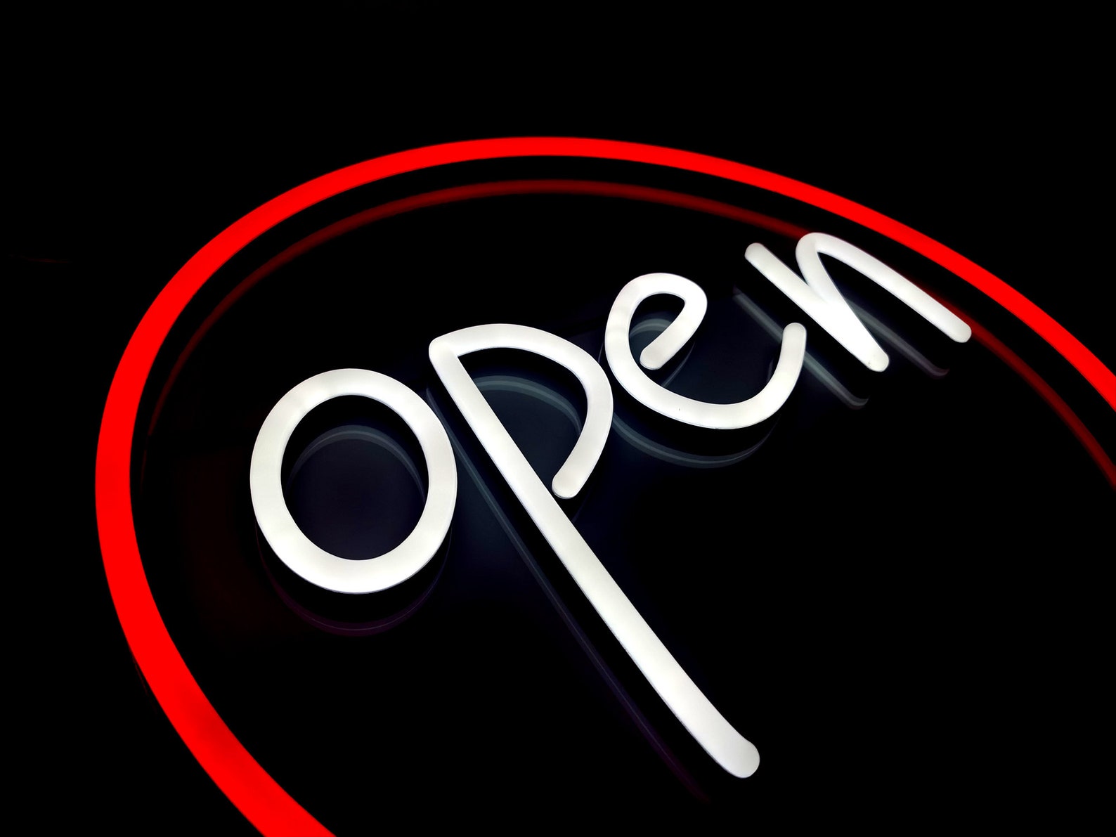 Large Round LED Neon Open Sign White and Red Neon Light Open | Etsy
