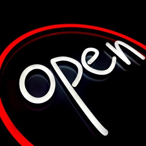 Large Round LED Neon Open Sign White and Red Neon Light Open Sign for ...