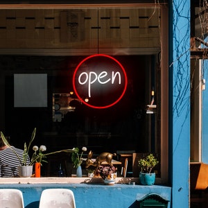 Large Round LED Neon Open Sign White and Red Neon Light Open Sign for ...