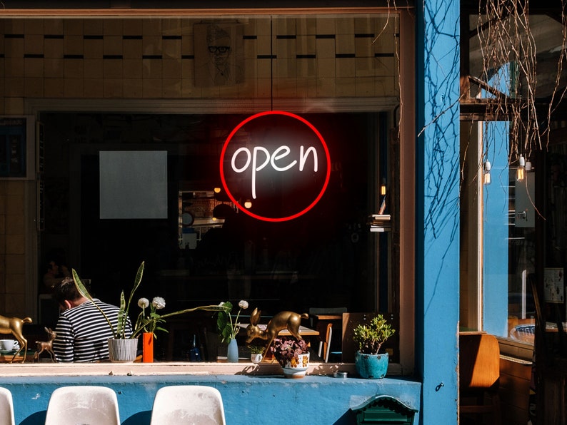 Large Round LED Neon Open Sign White and Red Neon Light Open | Etsy