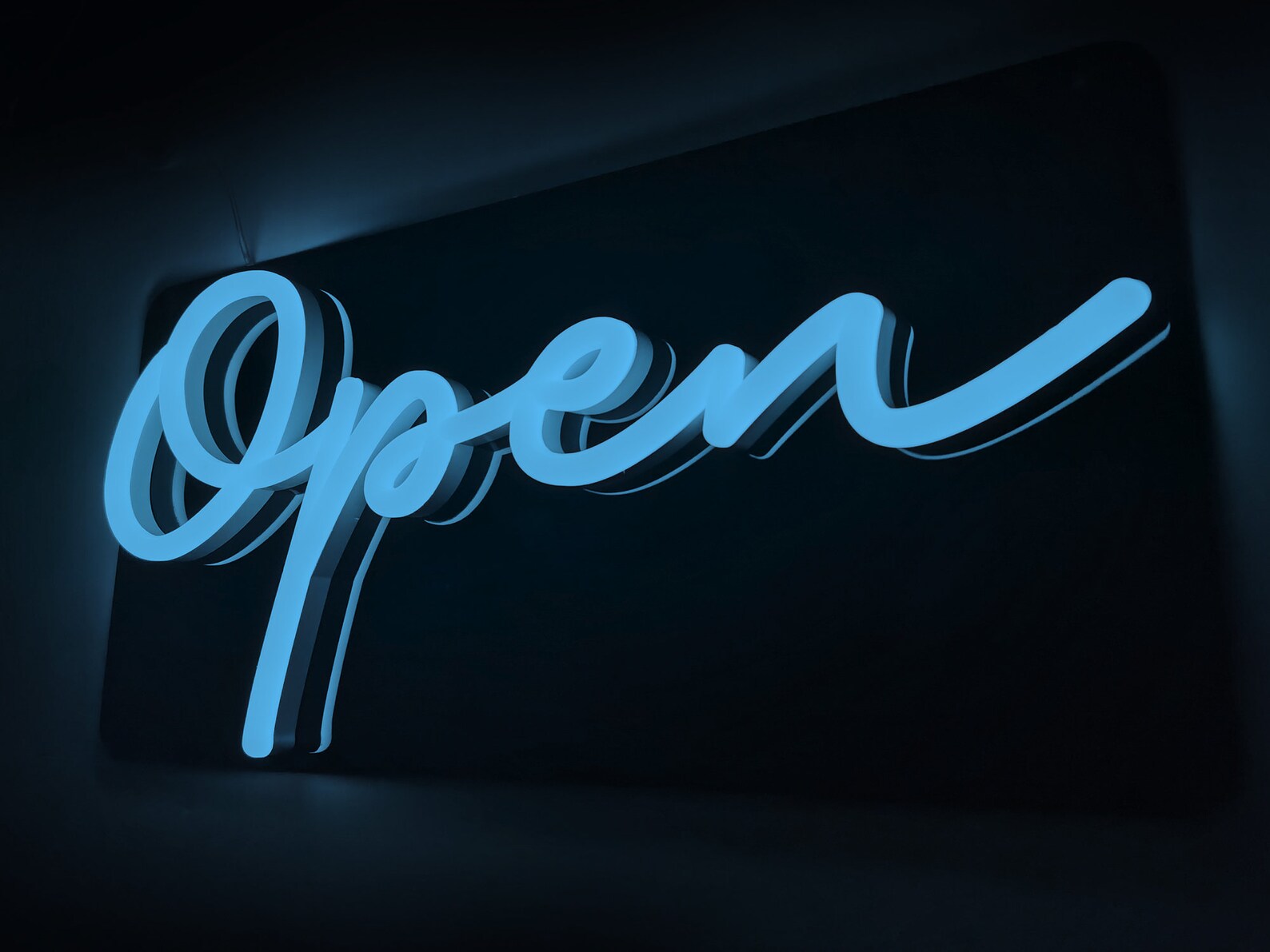 Ice Blue OPEN Sign for Business Modern Script Neon Font on | Etsy
