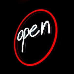 Large Round LED Neon Open Sign White and Red Neon Light Open Sign for ...