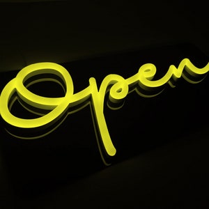 Yellow Neon OPEN Sign for Business LED Open Light Sign on Black Backing ...