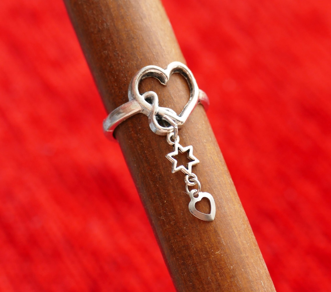 Charm Dangle Open Heart 7 Styles Rings, Antique Silver Tone J125 - Etsy