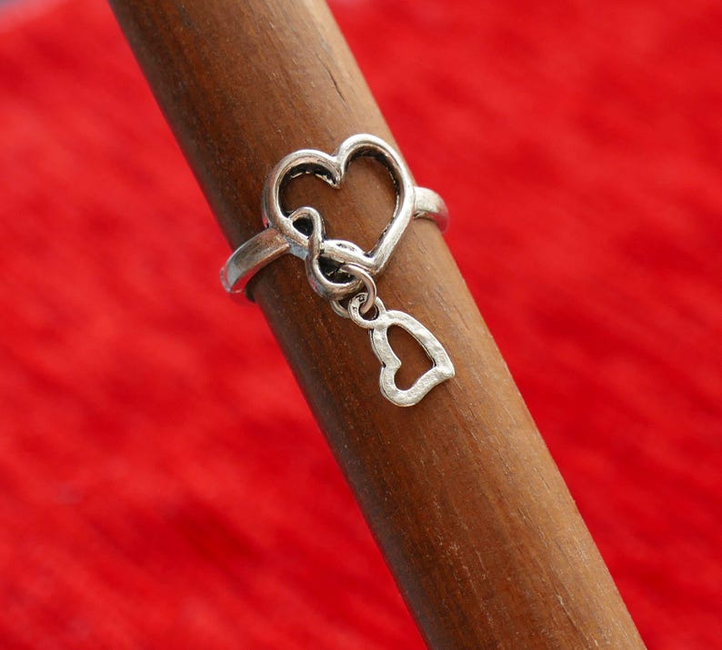 Charm Dangle Open Heart 7 Styles Rings, Antique Silver Tone J125 - Etsy