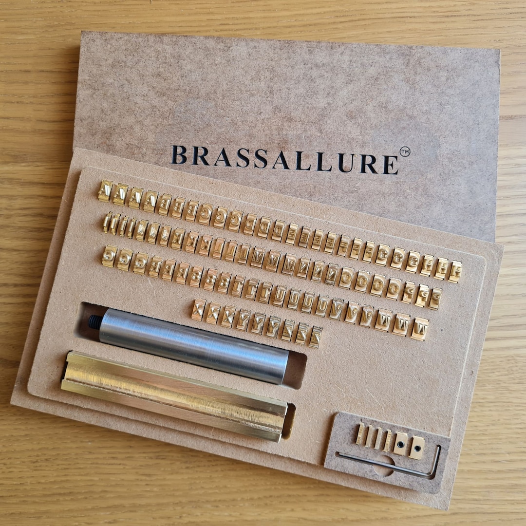 Brass Letter Stamping Set: Arial Font, 83 Piece, Leather & Wood - Etsy