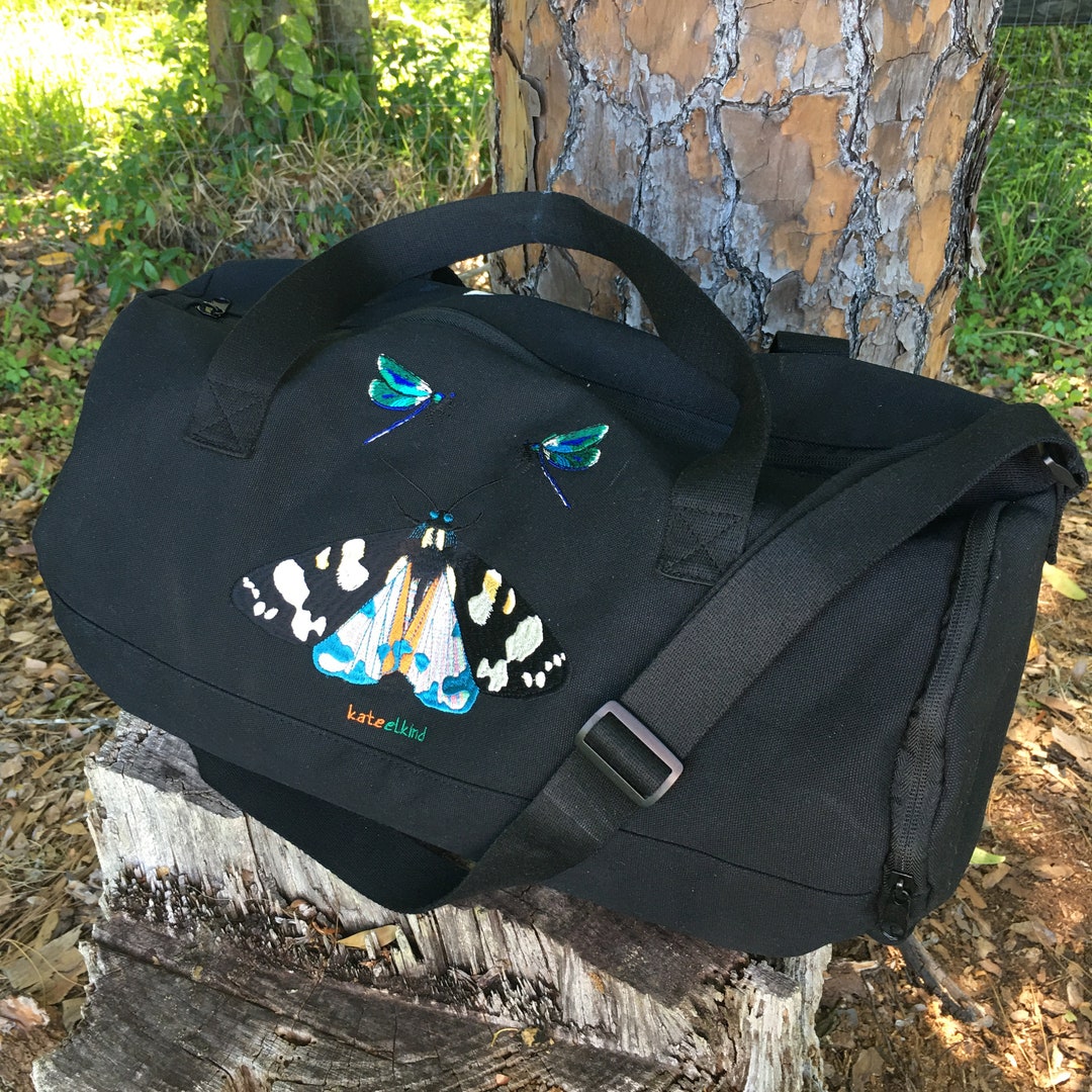 Embroidered Butterfly Dragonfly Duffel Bag: Black Canvas Weekender, - Etsy