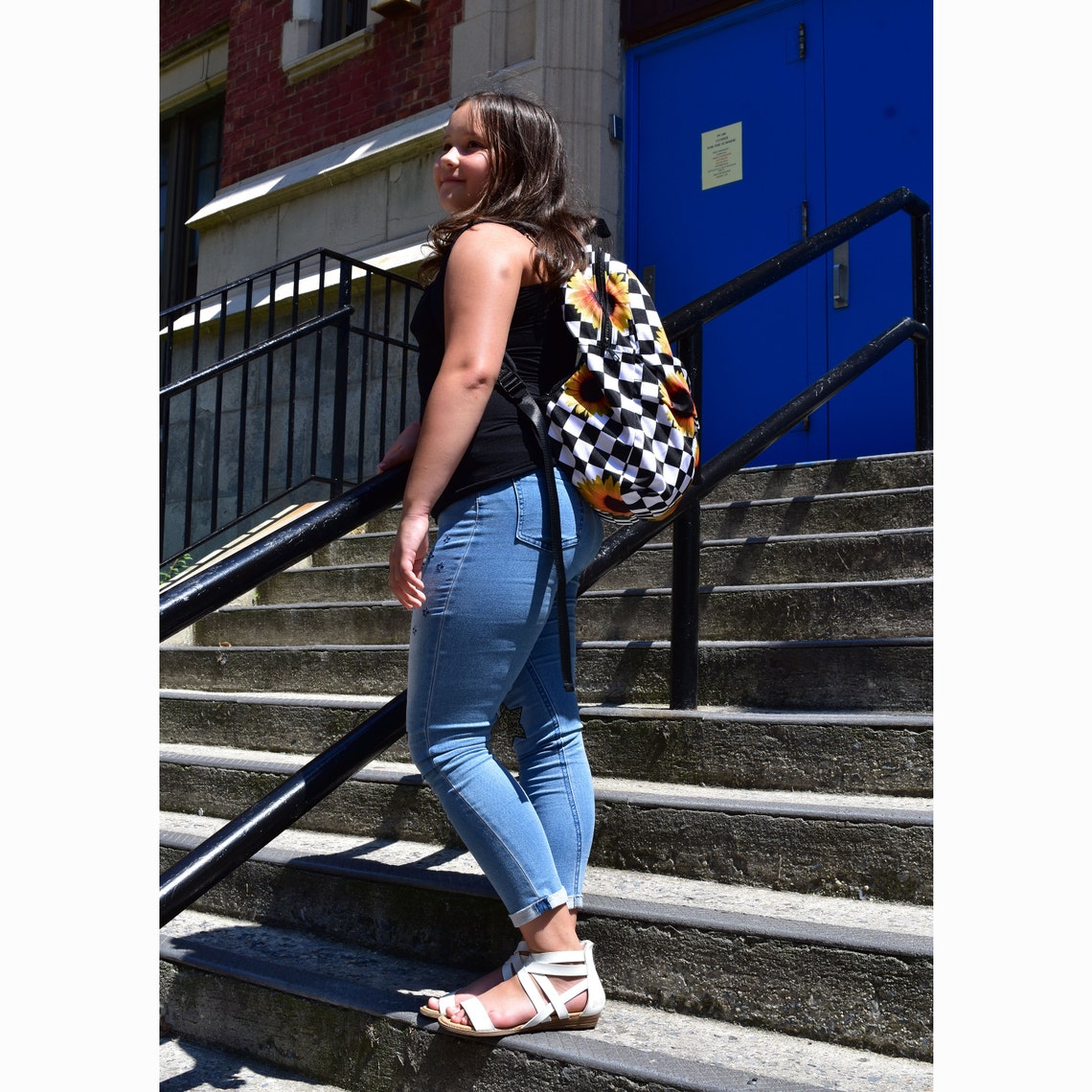 Sunflowers Checkered Backpack, Back to School Bookbag for Girls, Back ...