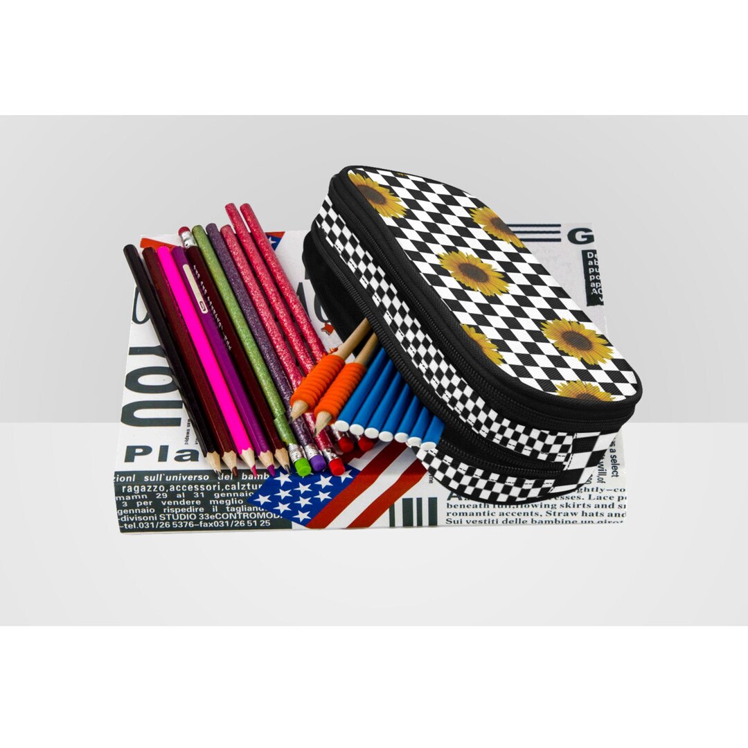 Sunflowers Checkered Pencil Case for Girls, Back to School Case, School ...