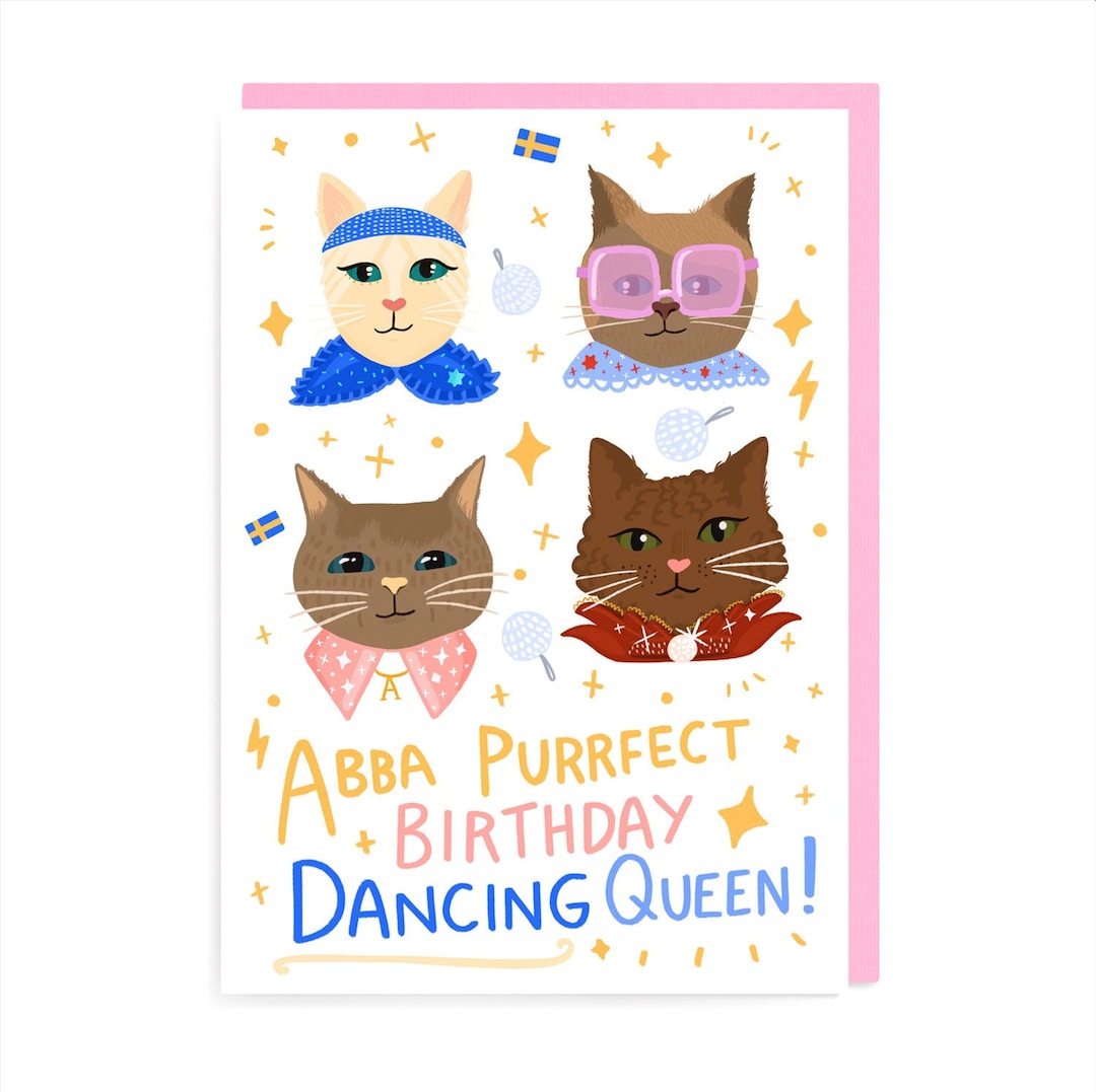 Abba Cats Birthday Card, Music, Love Band, Party, Dancing Queen, Gimme ...