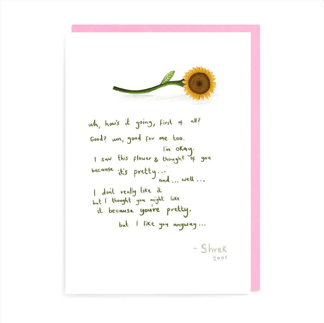 Shrek Sunflower Speech Card, Fiona Ogre Love Cute Adorable Feels ...