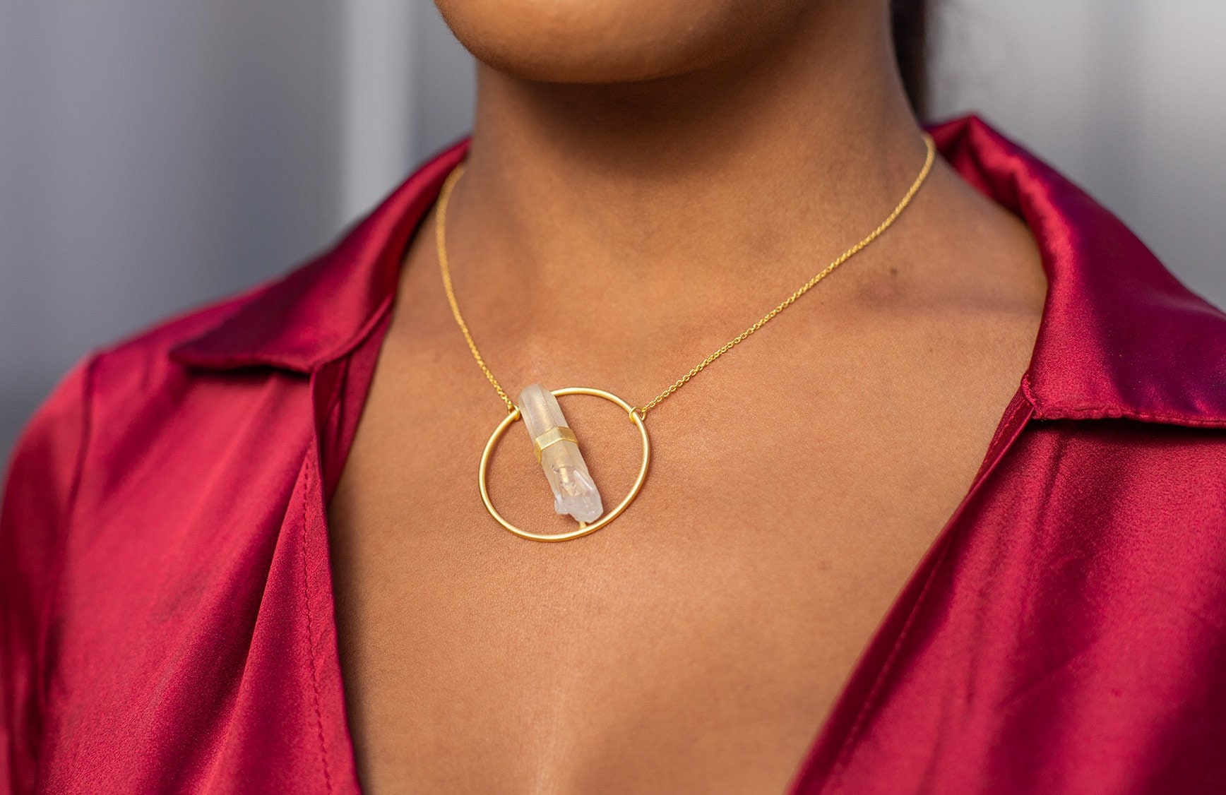 Raw Quartz Crystal Necklace, Circle Bar Necklace, Healing Crystal ...