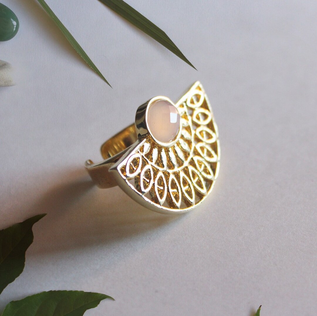 Unique Gold Filled Ring for Women, Brass Ring With Gemstone, Fan Ring ...