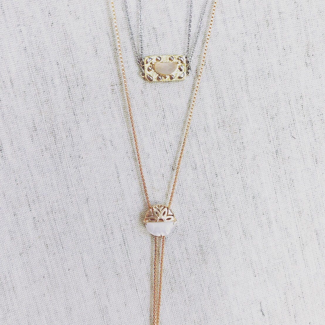 Double Chain Necklace Rectangle Necklace Chain Necklace - Etsy