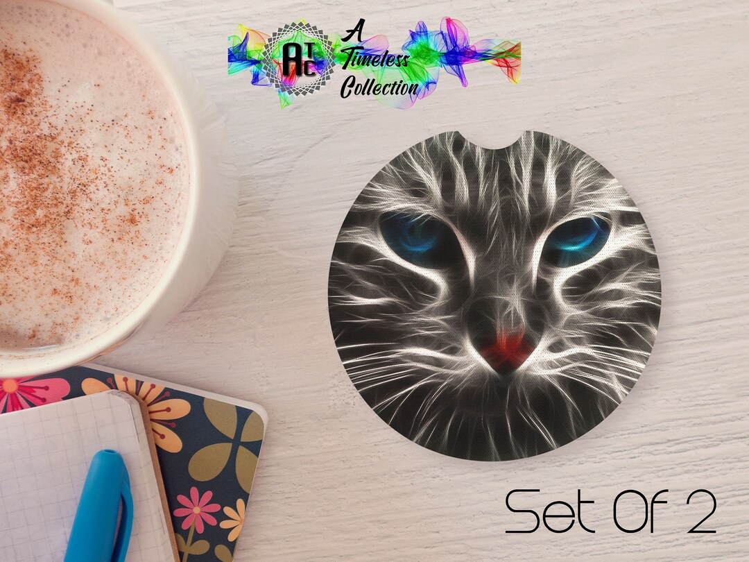 Artistic Cat Car Coasters, Neoprene Car Coasters, Car Accessories, Cup ...