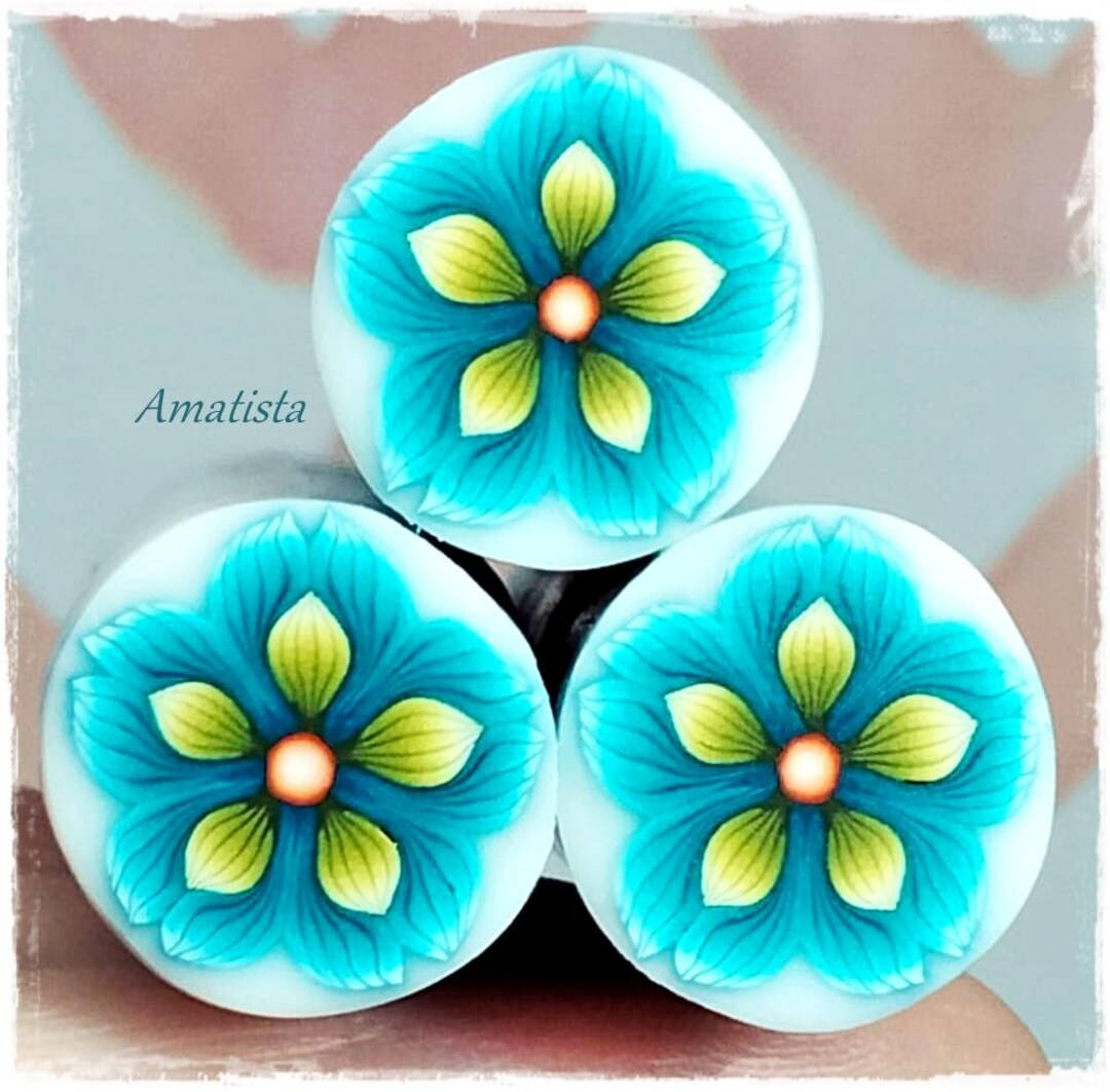 Polymer Clay ﬂower Cane: Turquoise-green Flower Cane - Flower Cane ...